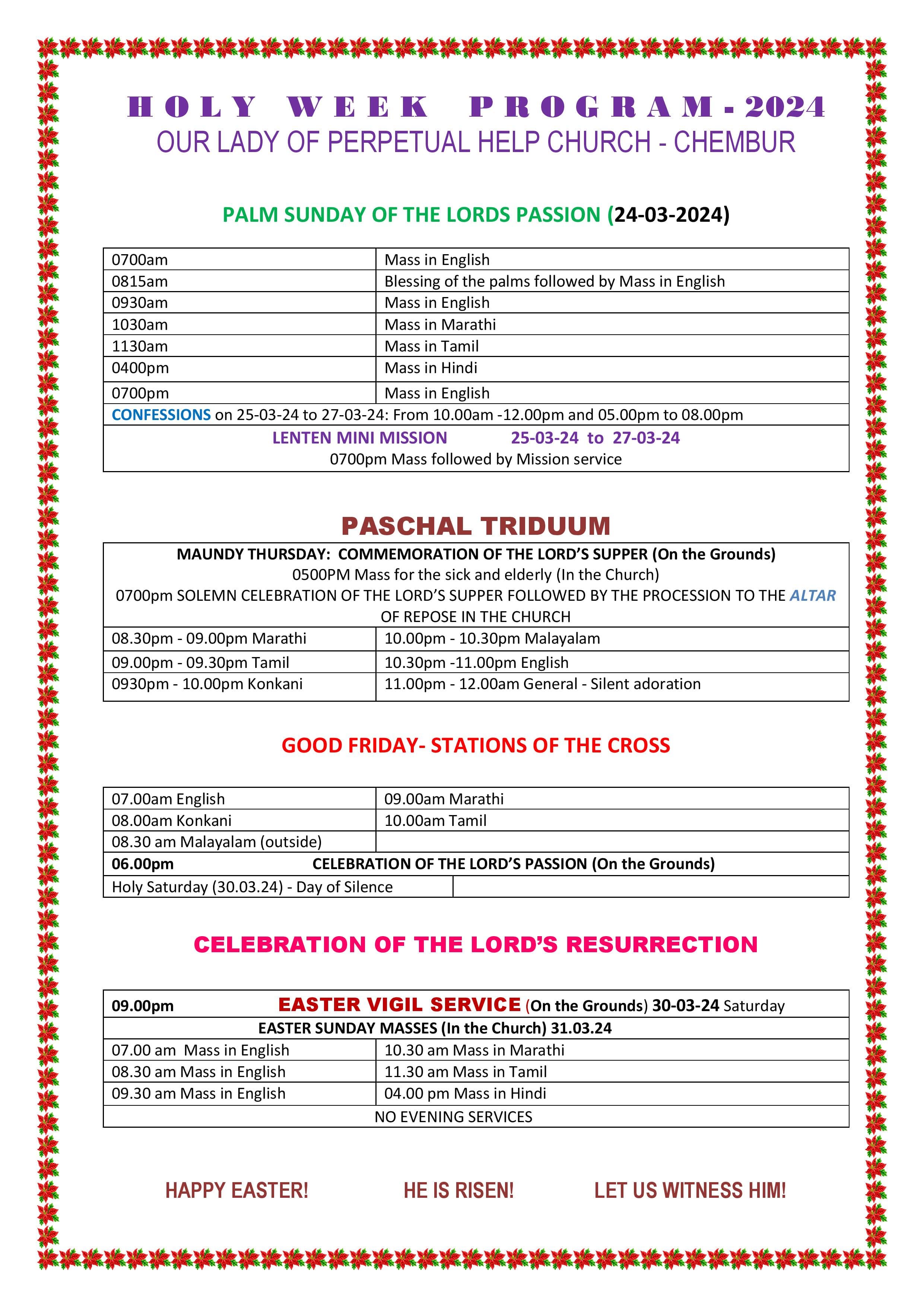 Mass Timings – OUR LADY OF PERPETUAL SUCCOUR CHURCH, CHEMBUR